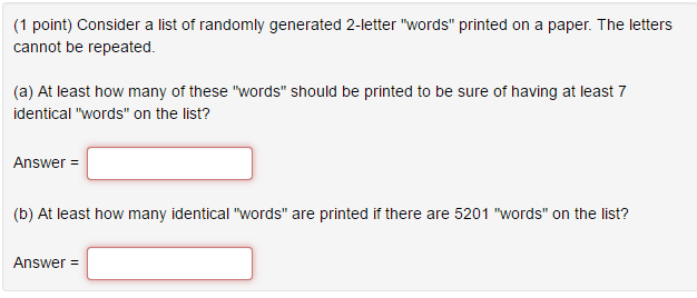 Solved (1 point) Consider a list of randomly generated | Chegg.com