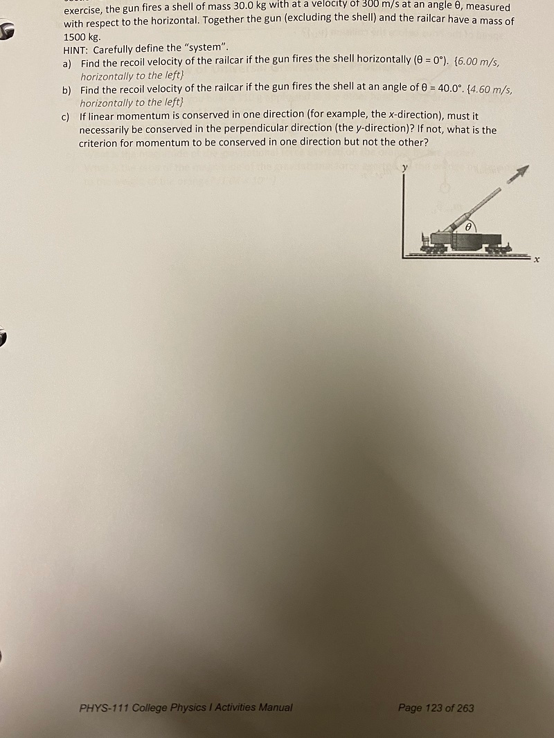 Solved exercise, the gun fires a shell of mass 30.0 kg with | Chegg.com