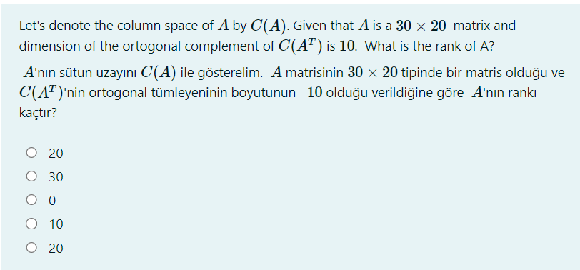Solved Let's denote the column space of A by C(A). Given | Chegg.com