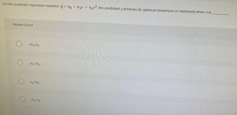 Solved For the quadratic regression equation y^=b0+b1x+b2x2, | Chegg.com