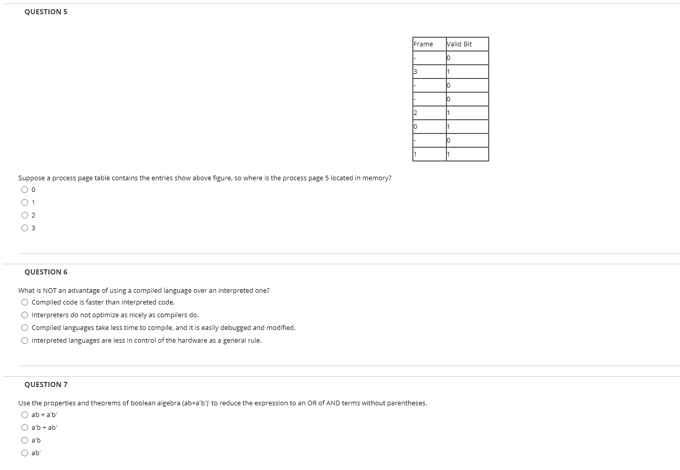 Solved QUESTION 5 Frame Valid Bit 3 lo 10 0 Suppose a | Chegg.com