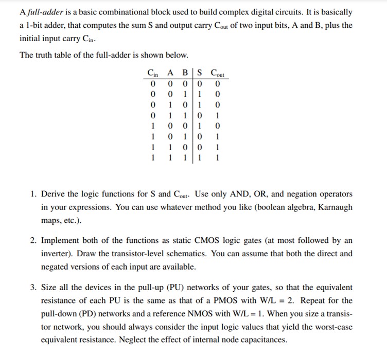 Solved A full-adder is a basic combinational block used to | Chegg.com