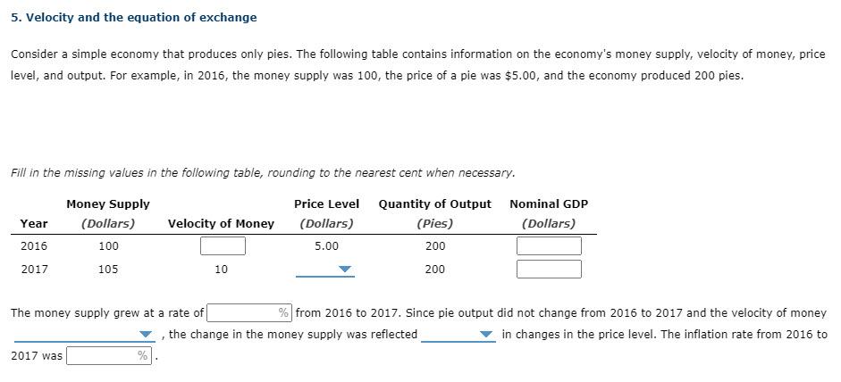 Solved 5. Velocity and the equation of exchange Consider a | Chegg.com