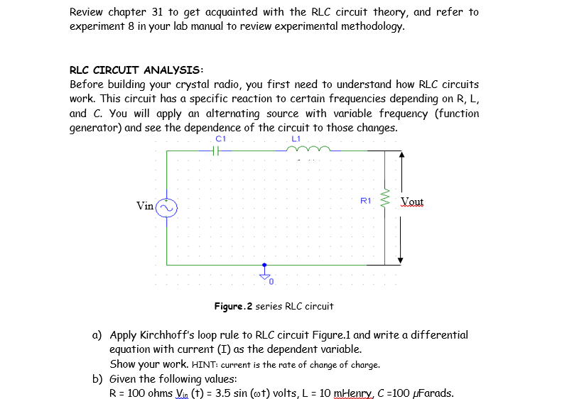Solved Apply Kirchhoff’s loop rule to RLC circuit Figure.1 | Chegg.com