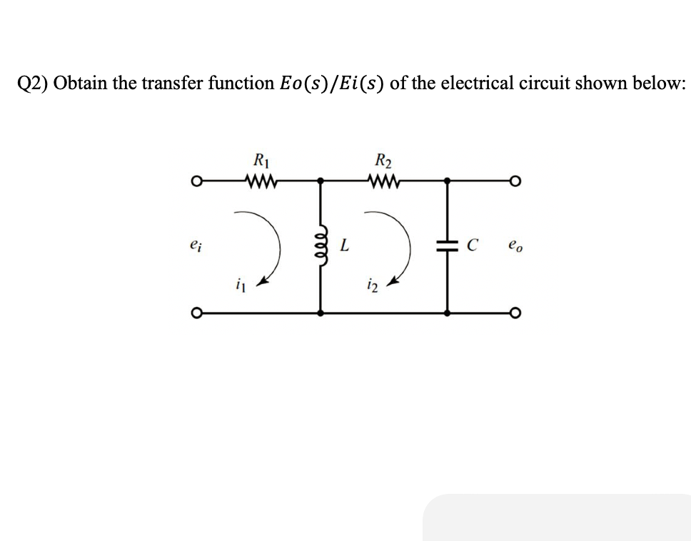 Solved Q2) Obtain the transfer function Eo(s)/Ei(s)of the | Chegg.com