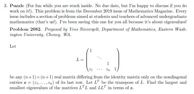 Solved 3. Puzzle (For fun while you are stuck inside. No due | Chegg.com