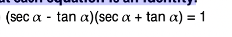 Solved \\( (\\sec \\alpha-\\tan \\alpha)(\\sec \\alpha+\\tan | Chegg.com