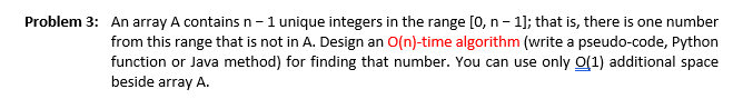 Solved Problem 3: An array A contains n-1 unique integers in | Chegg.com