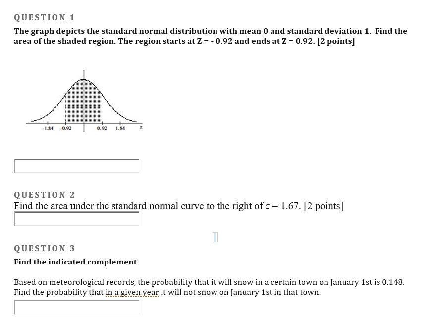 Solved QUESTION 1 The graph depicts the standard normal | Chegg.com