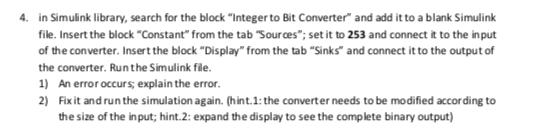 4. in Simulink library, search for the block "Integer | Chegg.com