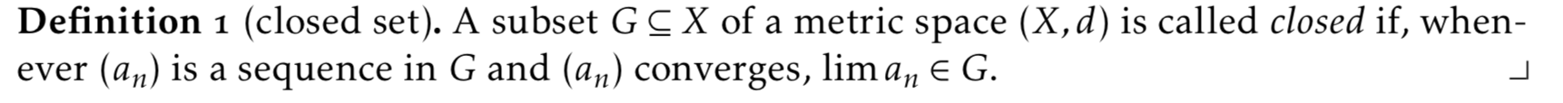 Solved Definition 1 (closed set). A subset G C X of a metric | Chegg.com