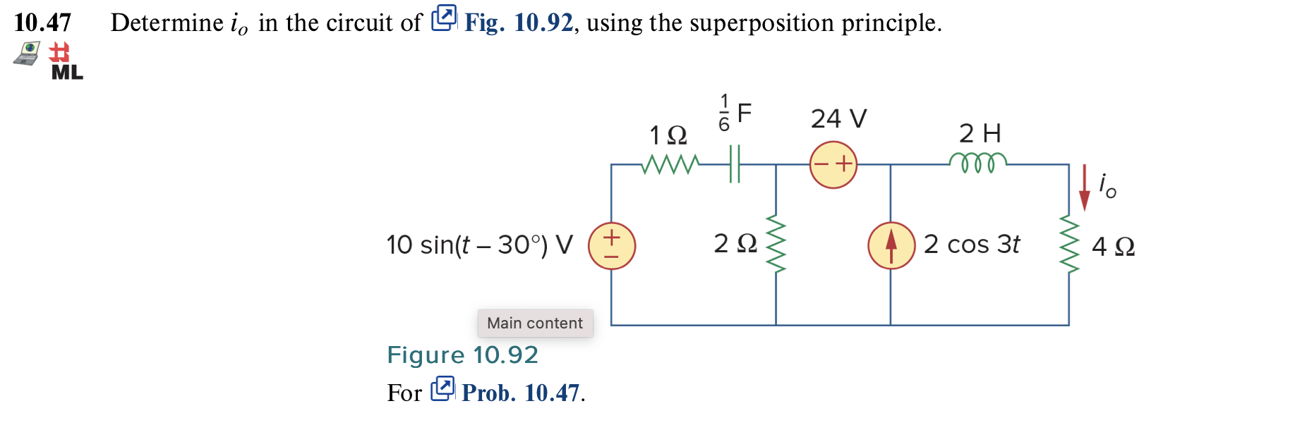 Solved 10.47 Determine i, in the circuit of Fig. 10.92, | Chegg.com