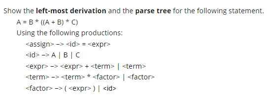Solved Show the left-most derivation and the parse tree for | Chegg.com