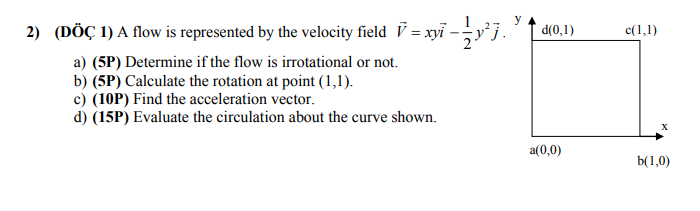 Solved 2) (DÖÇ 1) A flow is represented by the velocity | Chegg.com