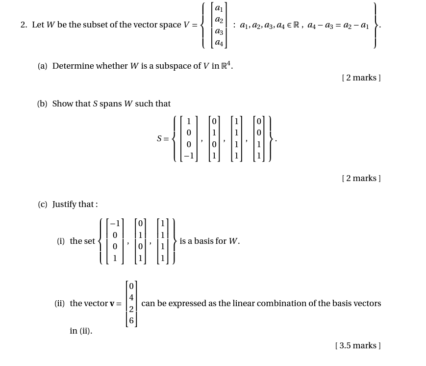 Solved Let W ﻿be the subset of the vector space | Chegg.com