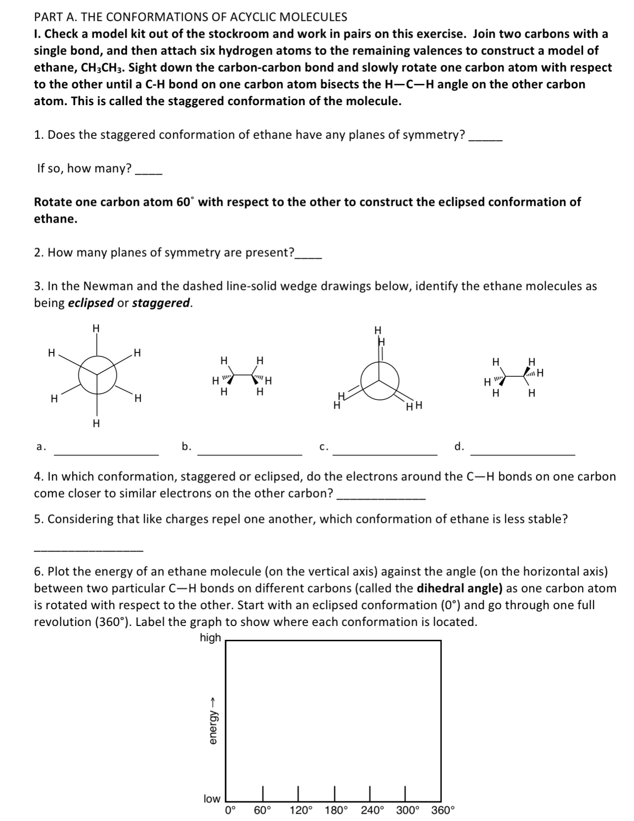 Solved PART A. THE CONFORMATIONS OF ACYCLIC MOLECULES I. | Chegg.com