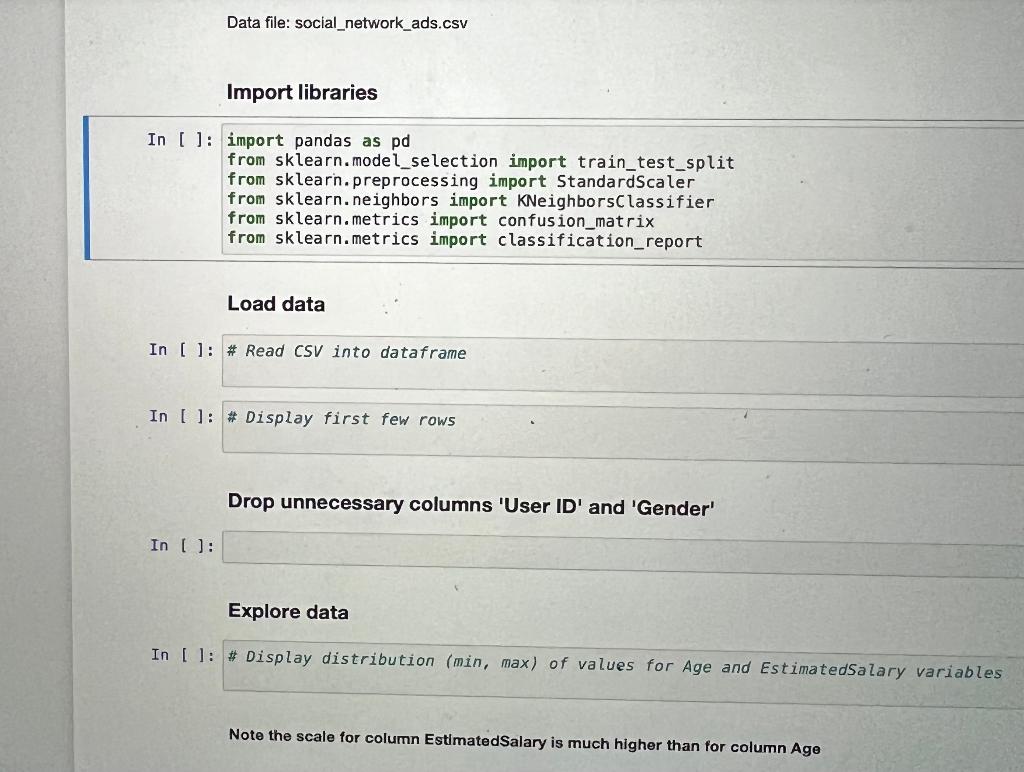 Data file: social_network_ads.csv Import libraries In | Chegg.com