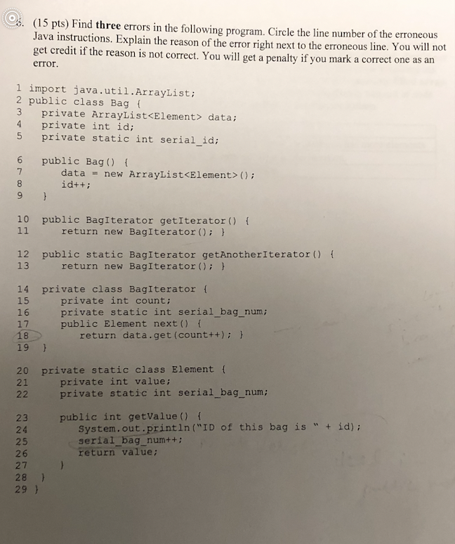 Solved 3. (15 pts) Find three errors in the following | Chegg.com