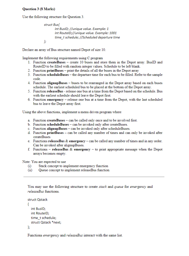 Solved Question 3 (8 Marks) Use the following structure for | Chegg.com
