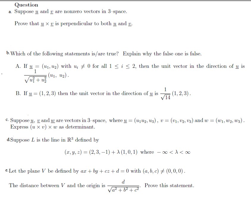 Solved Question a. Suppose u and u are nonzero vectors in 3 | Chegg.com