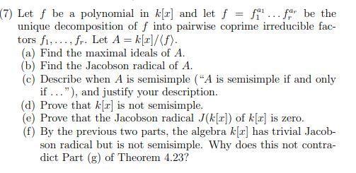 Solved Part (g) of Theorem 4.23: (g) A is a semisimple | Chegg.com