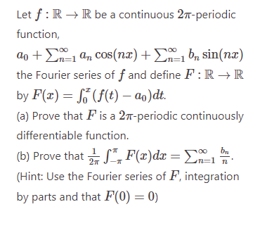 Solved Let f:R→R be a continuous 2π-periodic function, | Chegg.com