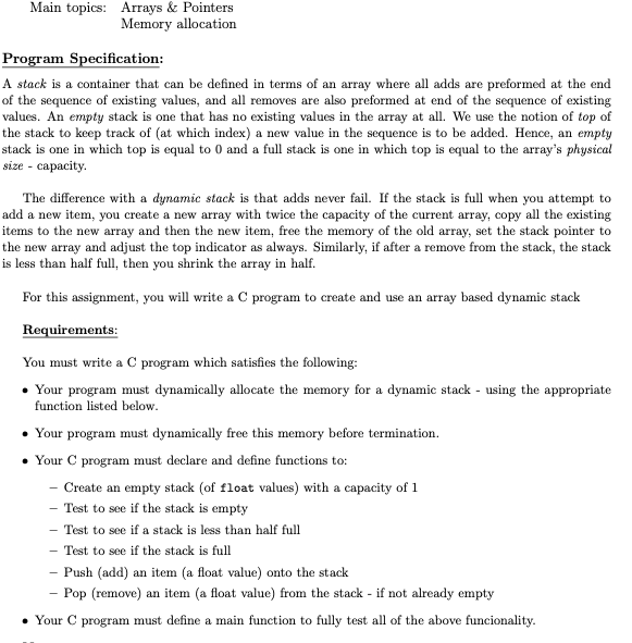 Solved Main topics: Arrays & Pointers Memory allocation | Chegg.com