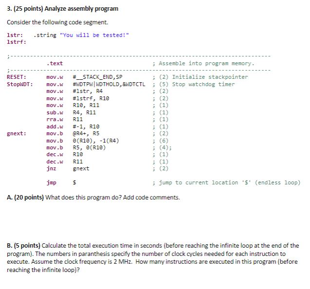 3. (25 points) Analyze assembly program Consider the | Chegg.com