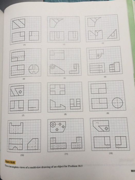 Solved 7 (12) (10) views of a multiview drawing of an object | Chegg.com