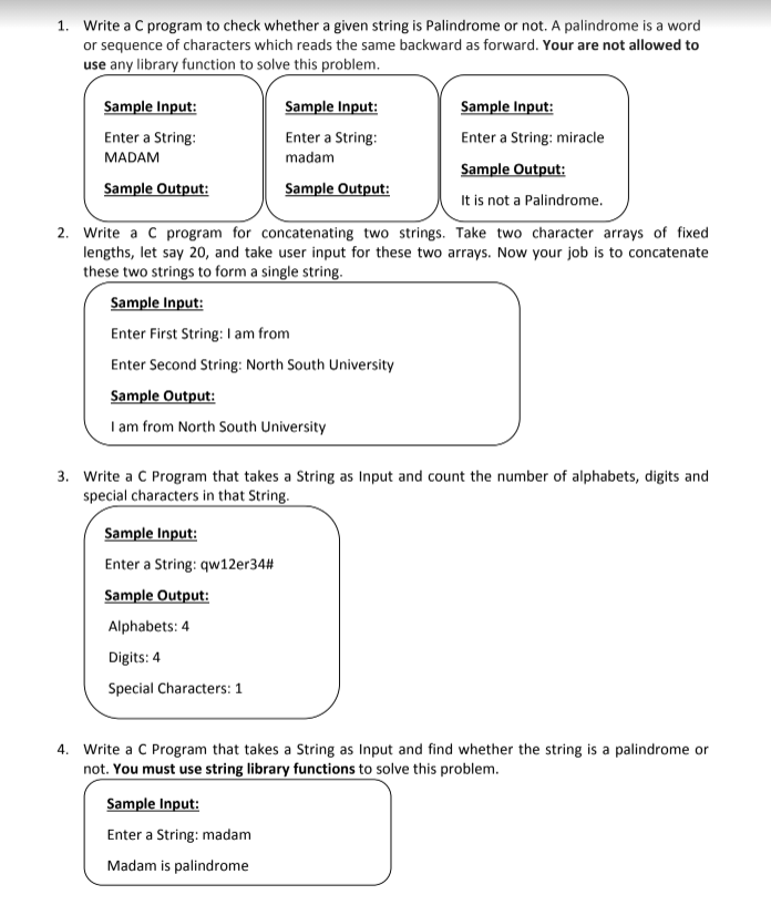 Solved ** Use string library functions, only where it is | Chegg.com