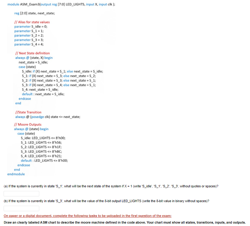 Solved module ASM_Exam3(output reg (7:0) LED_LIGHTS, input | Chegg.com
