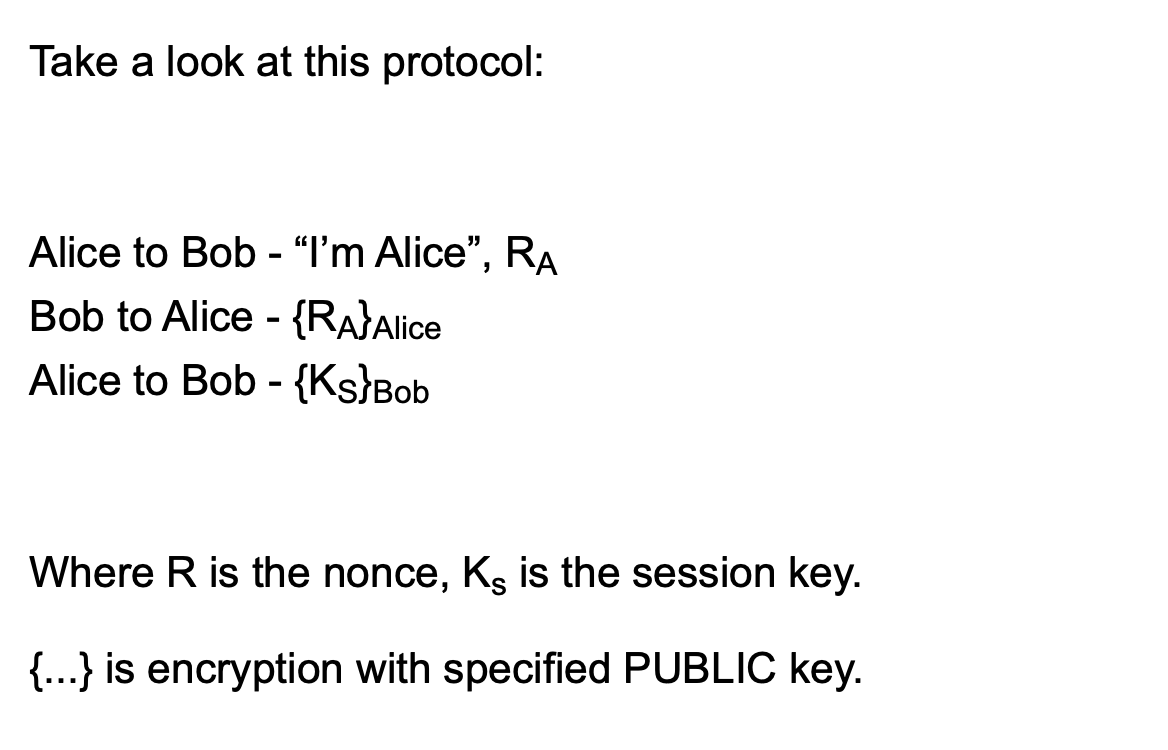 Solved Take a look at this protocol: Alice to Bob - \"I'm | Chegg.com