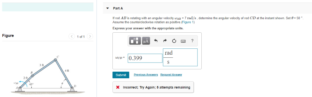 Solved Part A If rod AB is rotating with an angular velocity | Chegg.com