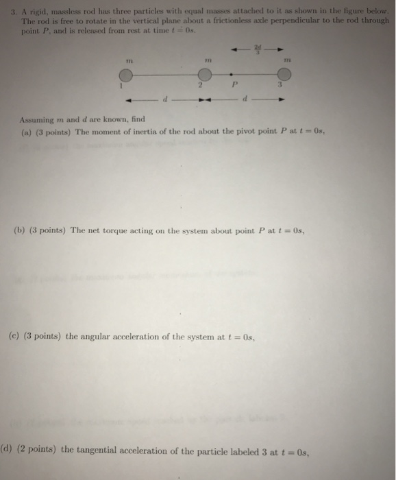 Solved 3. A rigid, massless rod has three particles with | Chegg.com