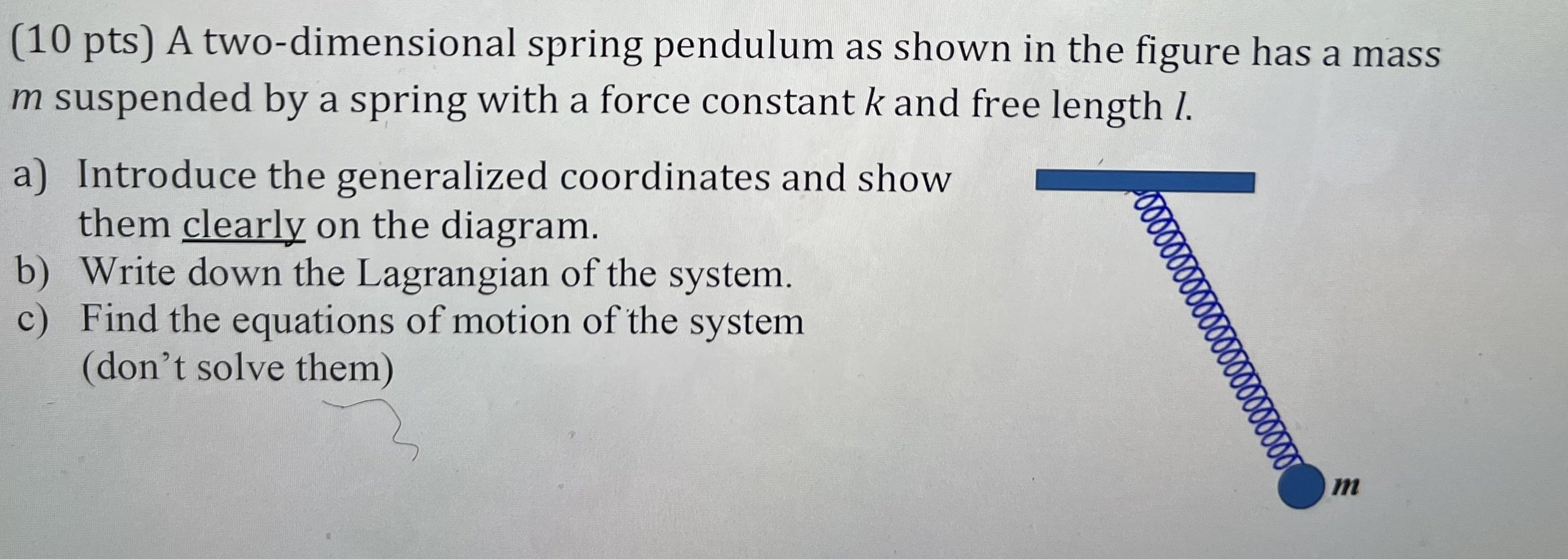 Solved (10 ﻿pts) ﻿A two-dimensional spring pendulum as shown | Chegg.com