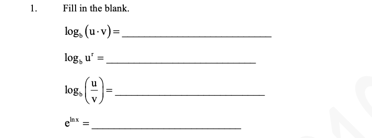 Solved Fill in the blank 1 log, (u v) log, u logb | Chegg.com