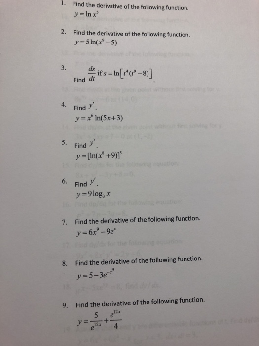 Solved 1. Find the derivative of the following function. Inx | Chegg.com