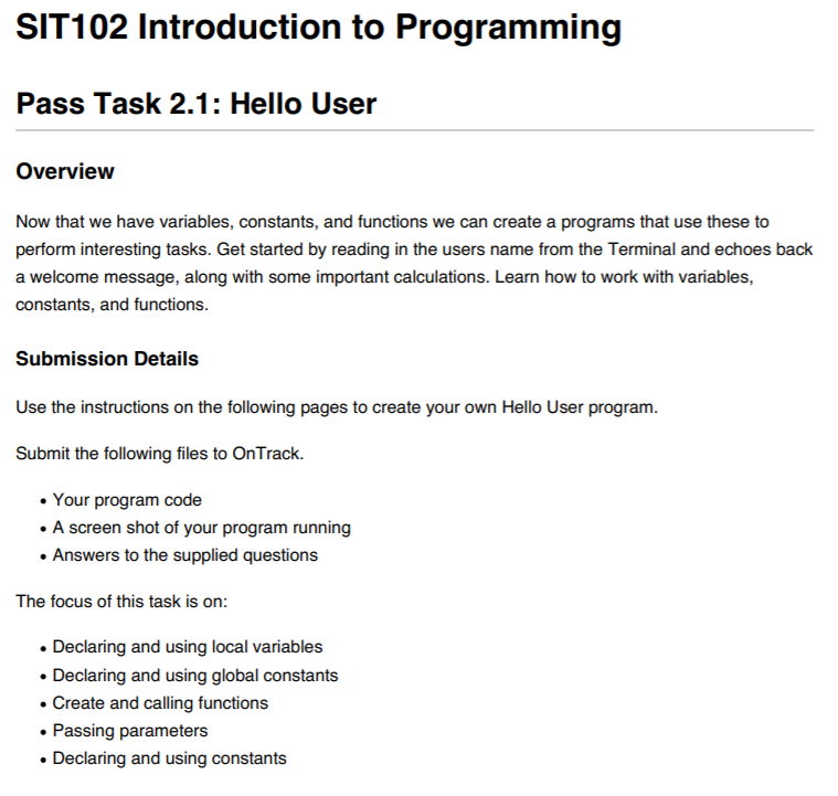 Solved Sit102 Introduction To Programming Pass Task 21