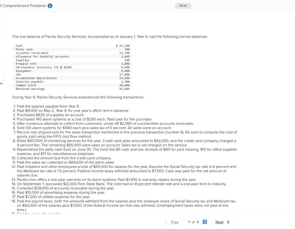 The trial balance of Pacilio Security Services, | Chegg.com