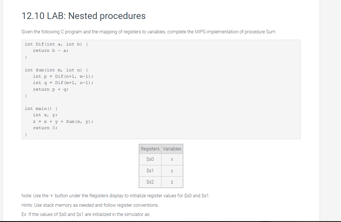 Solved 12.10 LAB: Nested procedures Given the following C | Chegg.com