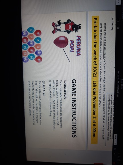 Solved CS1341 - Lab 5 Assignment PERUNA POP! SMU Overview | Chegg.com