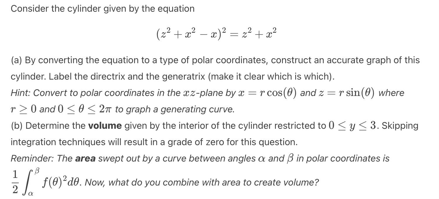 Solved Consider the cylinder given by the equation | Chegg.com