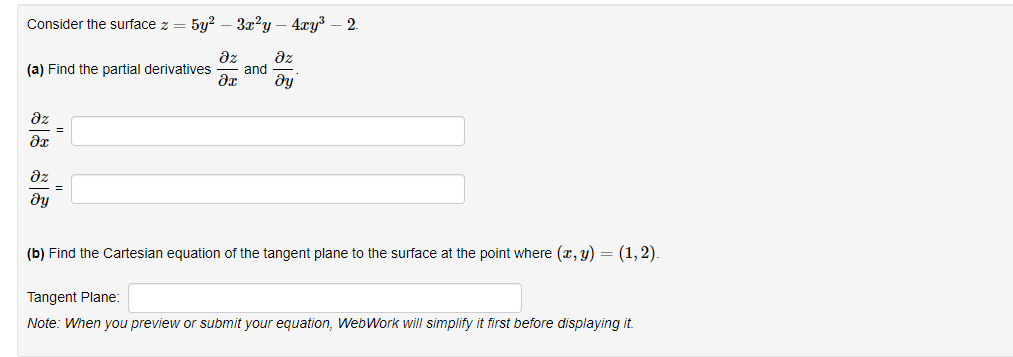 Solved Consider the surface z=5y2−3x2y−4xy3−2 (a) Find the | Chegg.com