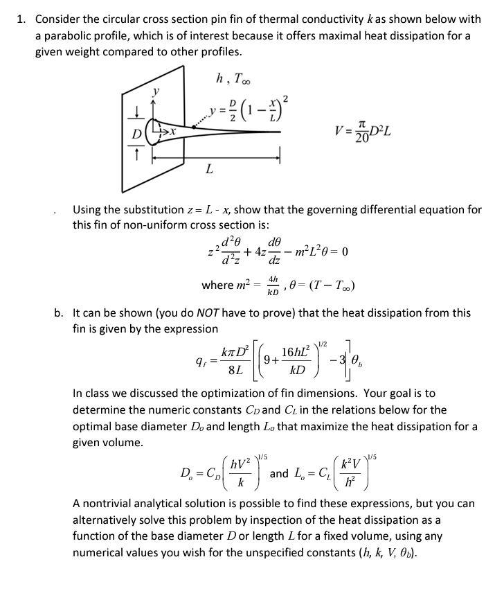 1. Consider the circular cross section pin fin of | Chegg.com