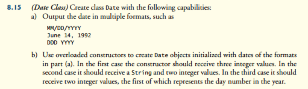Date Class Create Class Date With The Following