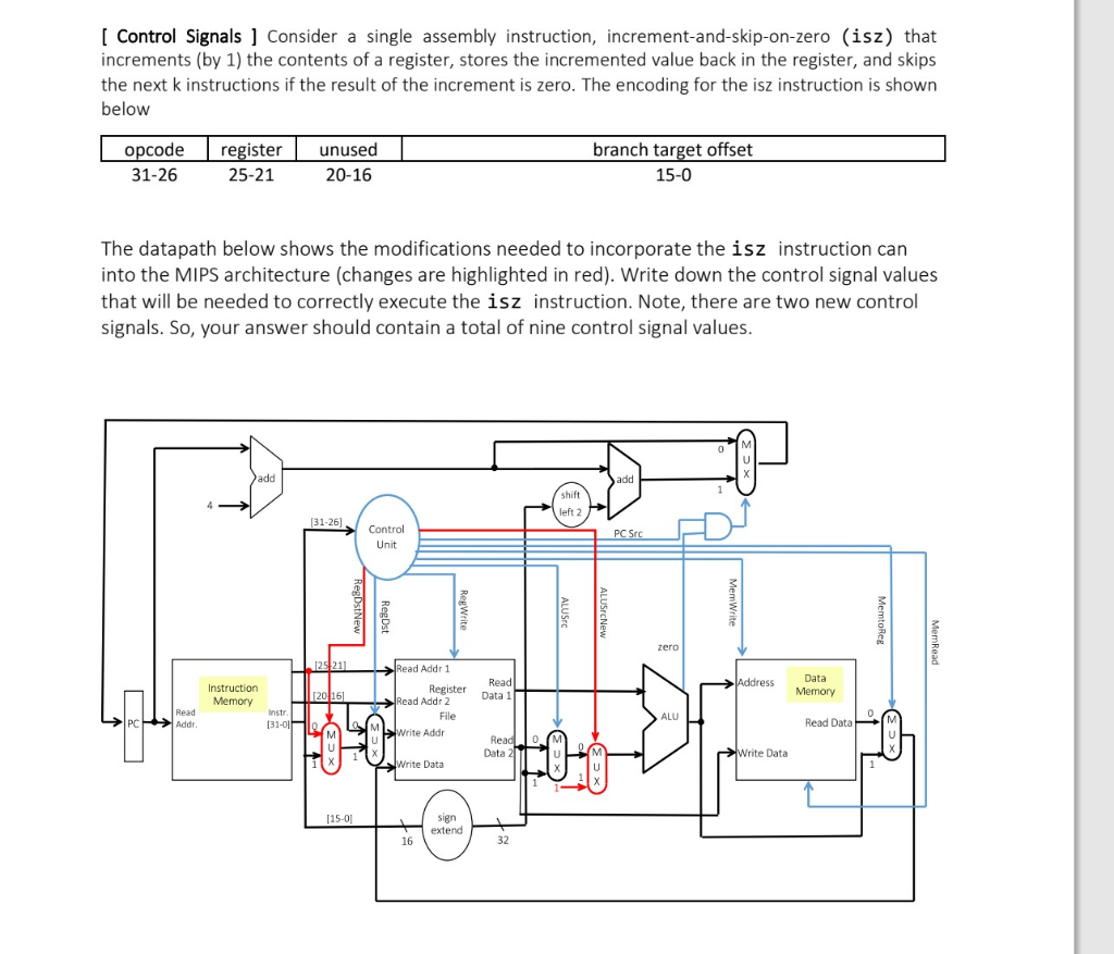 [ Control Signals ] Consider a single assembly | Chegg.com