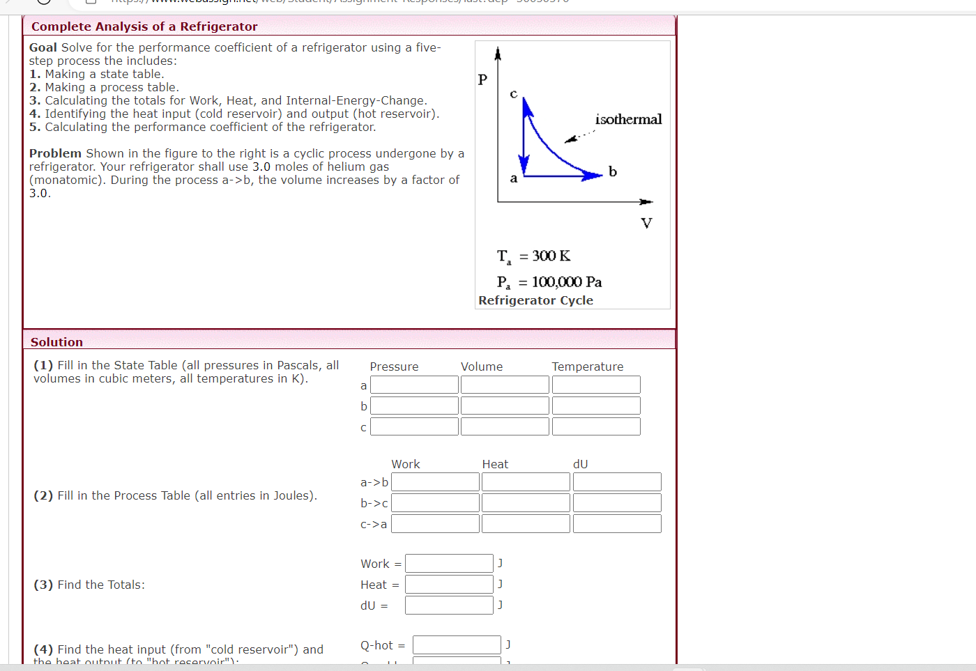 Solved Complete Analysis of a Refrigerator Goal Solve for | Chegg.com
