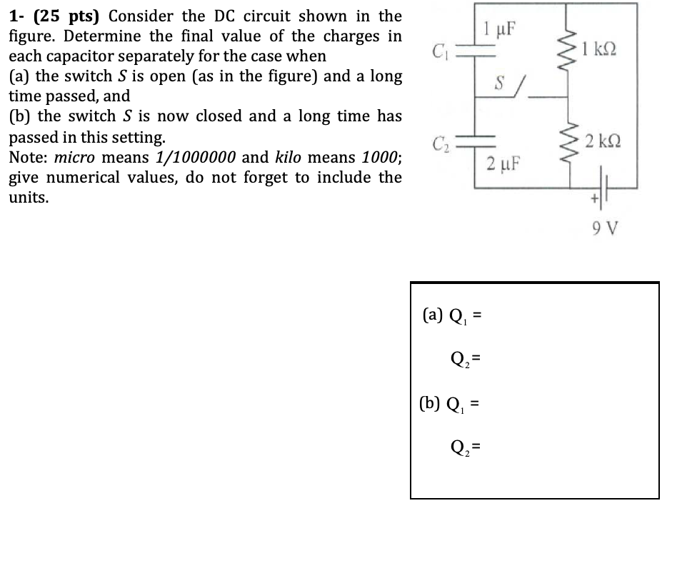 Solved 1- (25 pts) Consider the DC circuit shown in the | Chegg.com