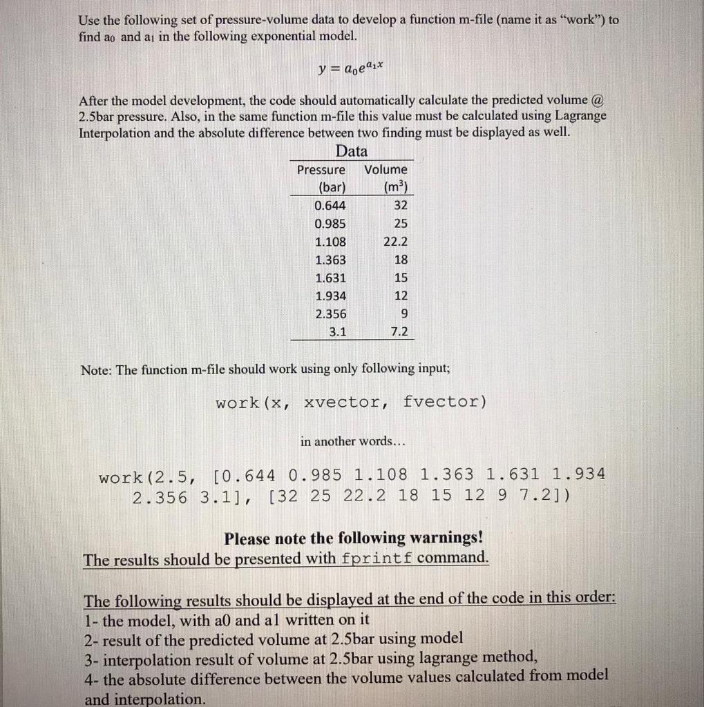 Solved Use the following set of pressure-volume data to | Chegg.com