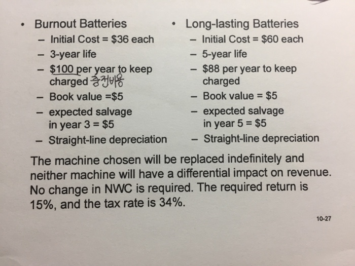 Solved .Burnout Batteries - Initial Cost-$36 each - 3-year | Chegg.com